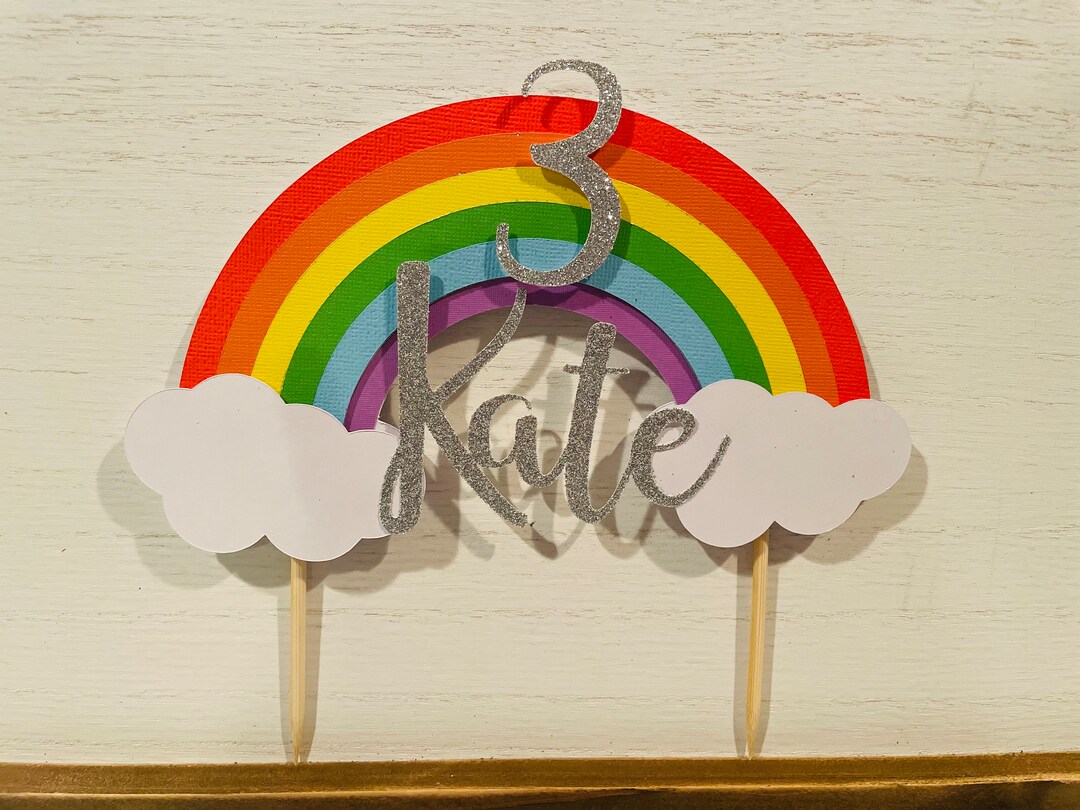 Personalized Rainbow Themed Cake Topper - Etsy