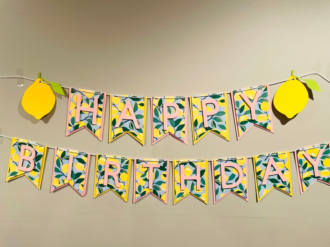 Lemon Happy Birthday Banner-pink Lemonade Birthday Banner-citrus ...