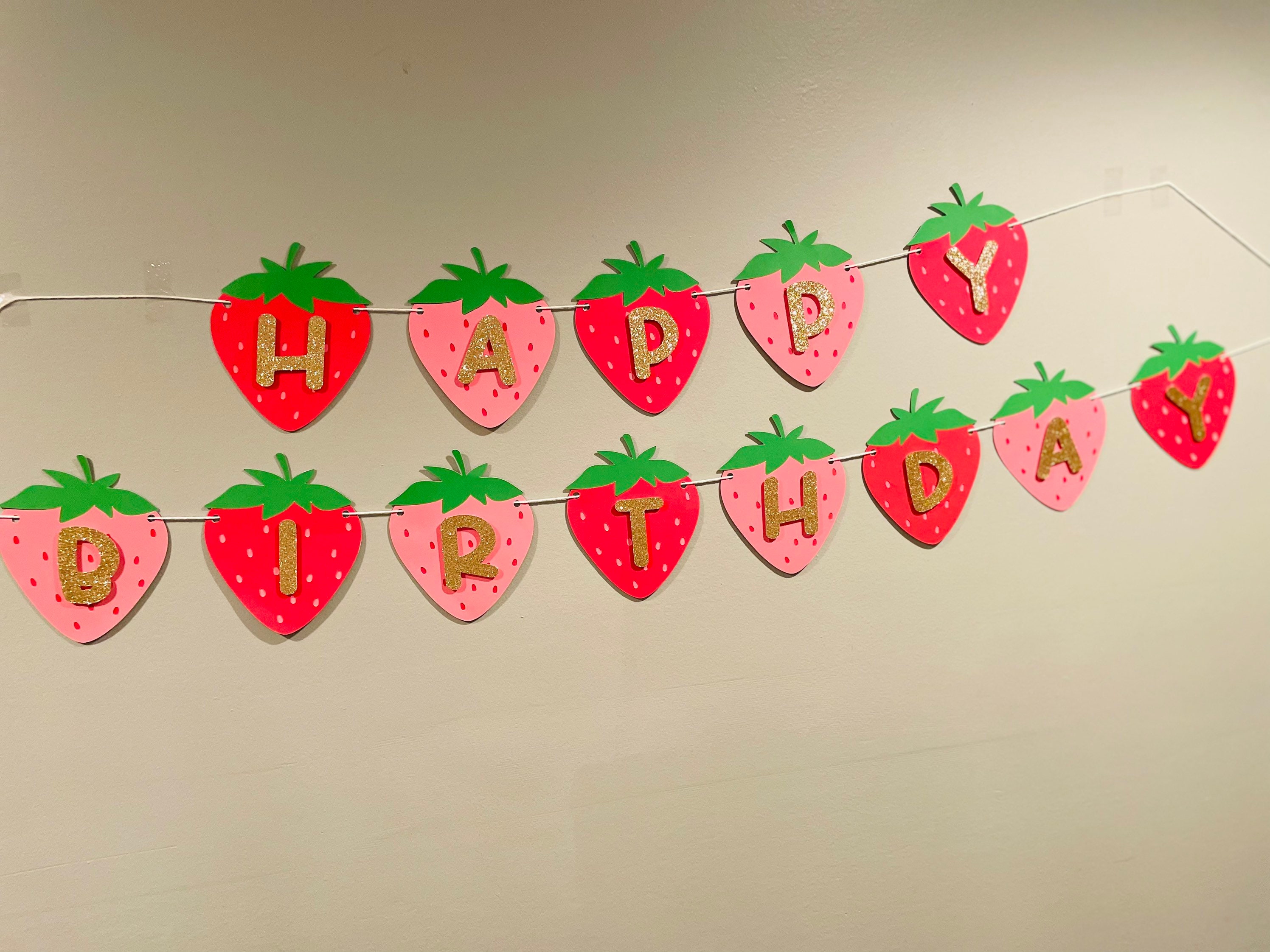 Strawberry Happy Birthday Banner-strawberry - Etsy