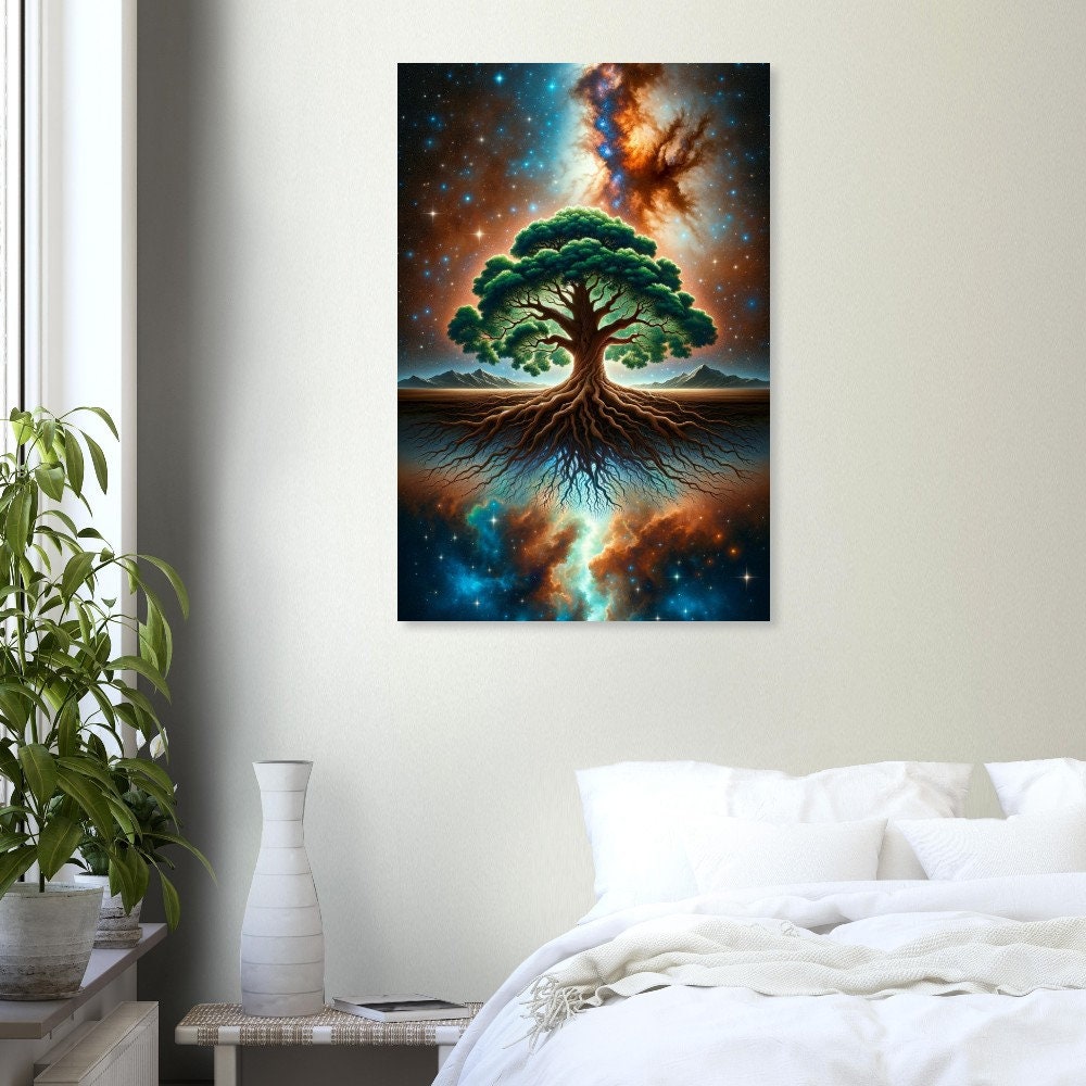 Celestial Serenity Starry Sky Cosmic Tree Art Poster, Nature Meets ...