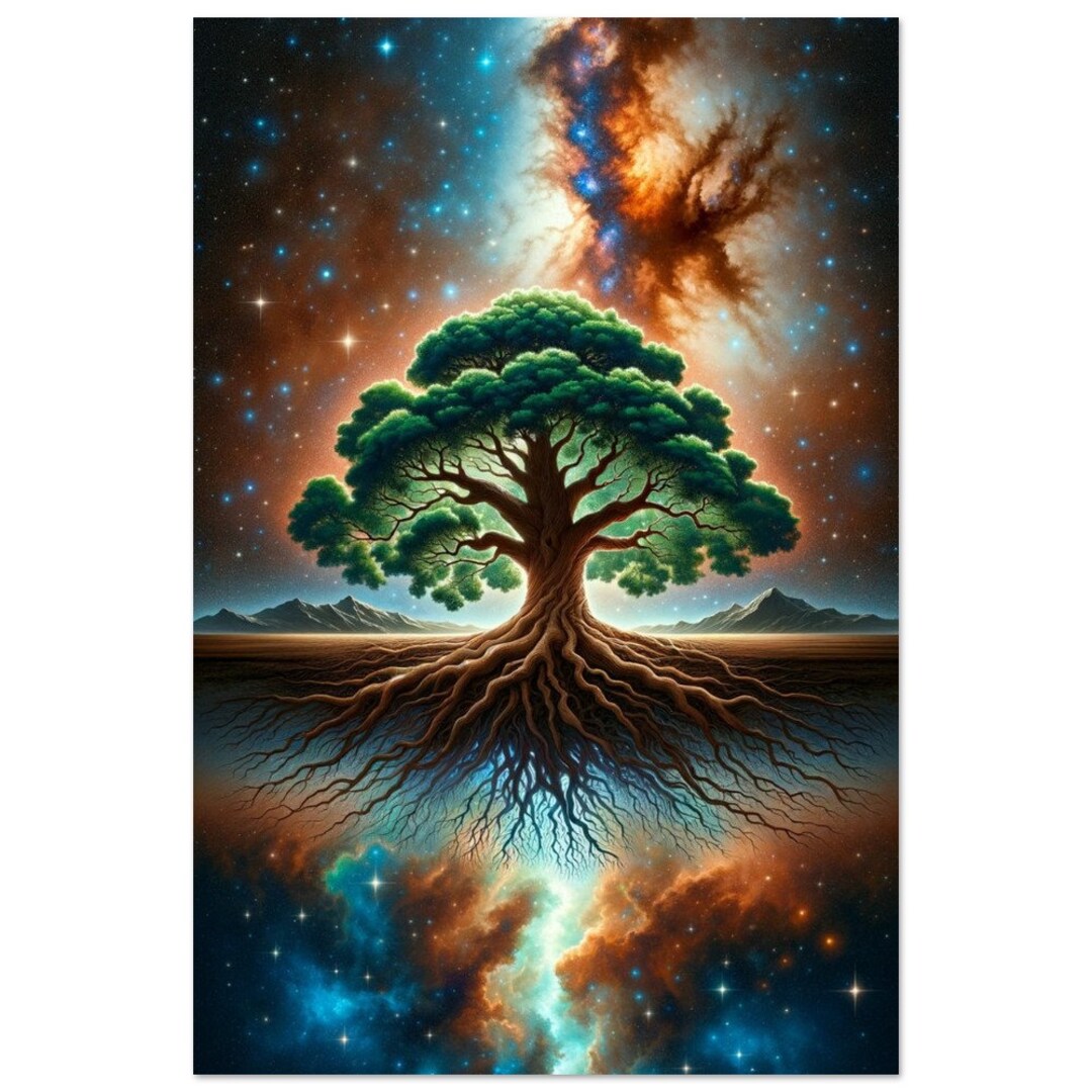 Celestial Serenity Starry Sky Cosmic Tree Art Poster, Nature Meets ...