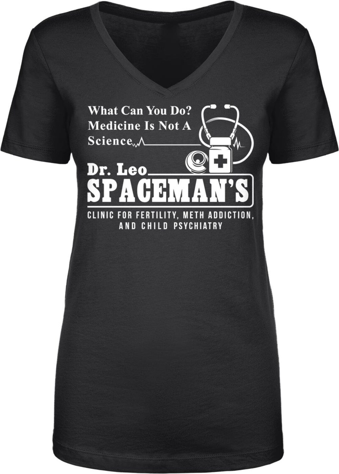 Dr. Leo Spaceman's Clinic Ladies Crewneck or V-neck T-shirt -funny, Pop ...