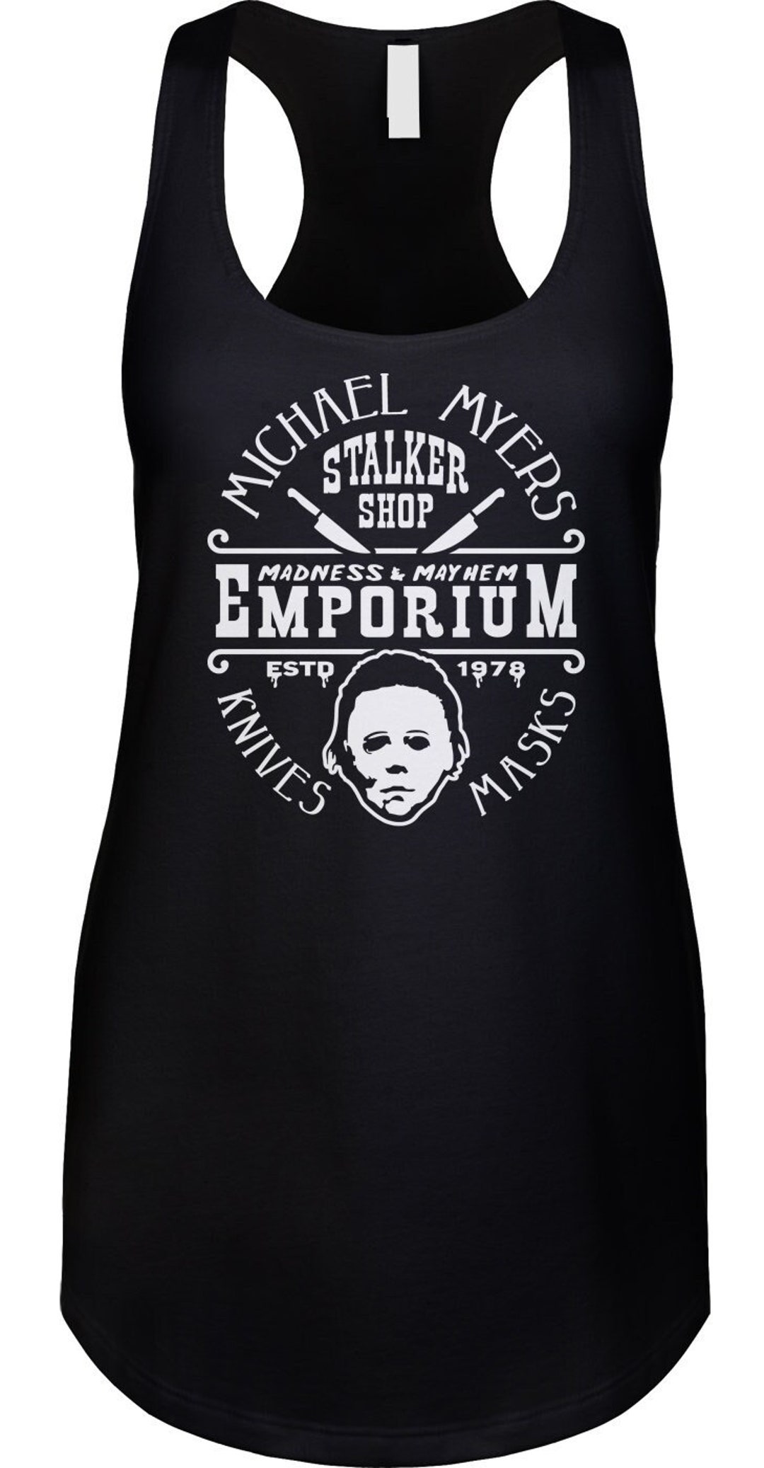 Michael Myers Stalker Shop Ladies Racerback Tank Top - Horror, Funny ...