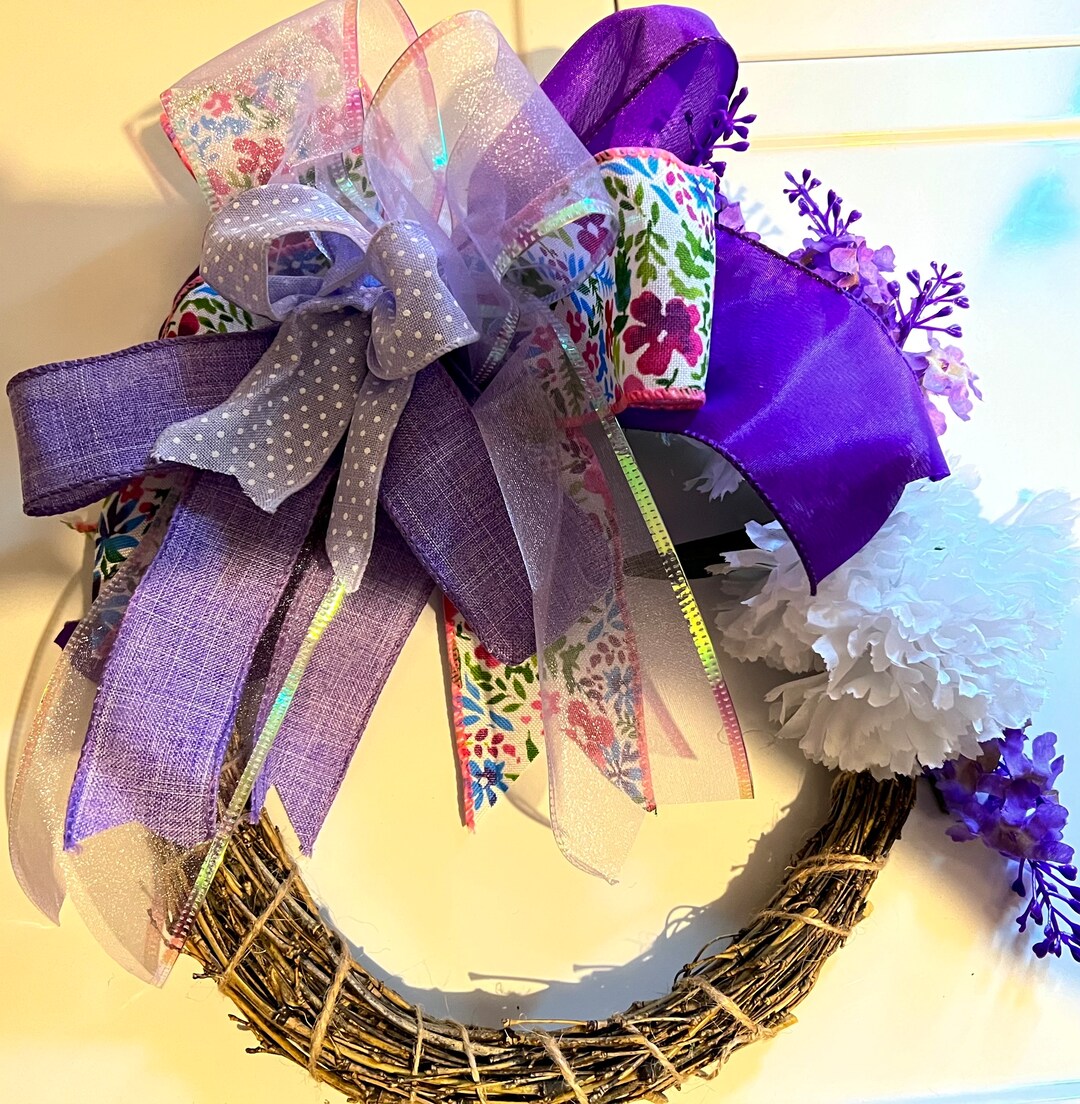 16” Shades of Purple Ribbons Grapevine Wreath - Etsy