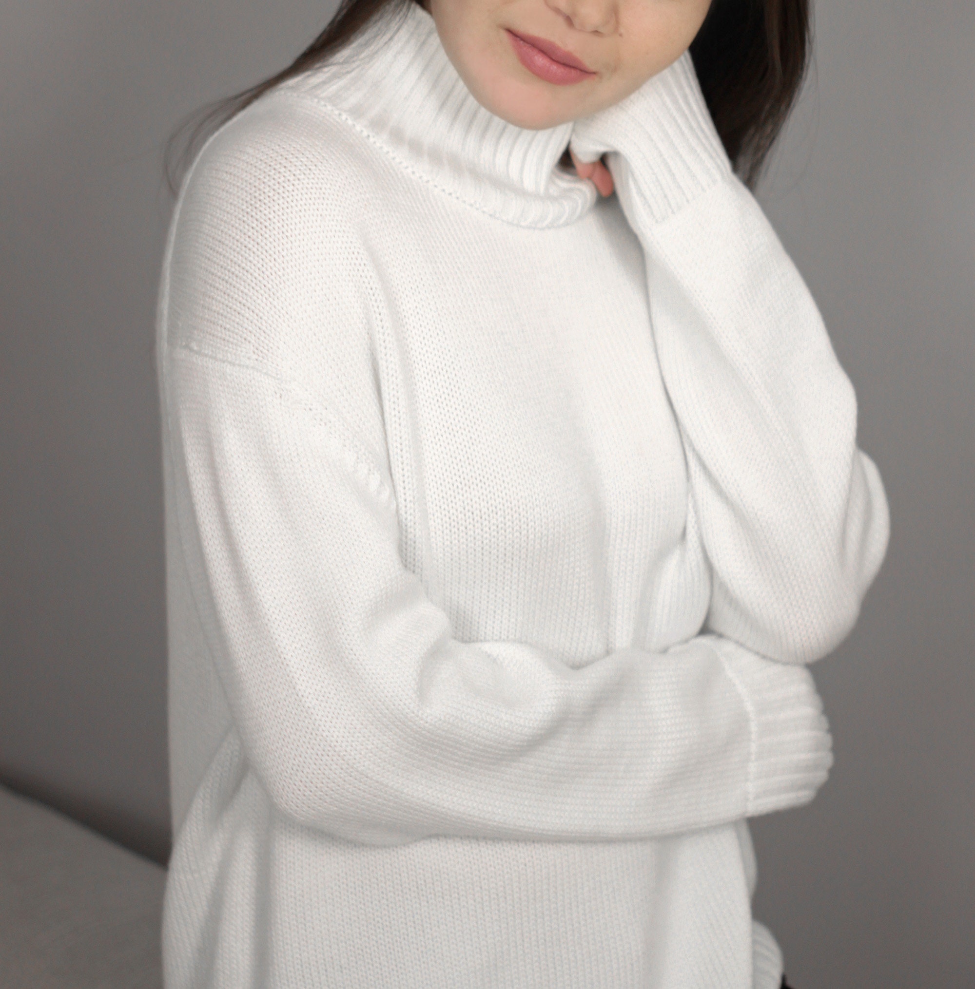 100% Merino Wool Sweater Stand-up Collar Loose Fit Thick and Warm ...