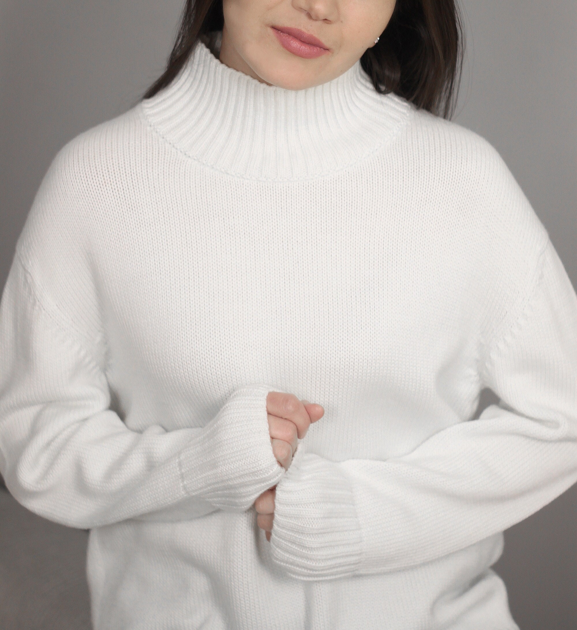 100% Merino Wool Sweater Stand-up Collar Loose Fit Thick and Warm ...