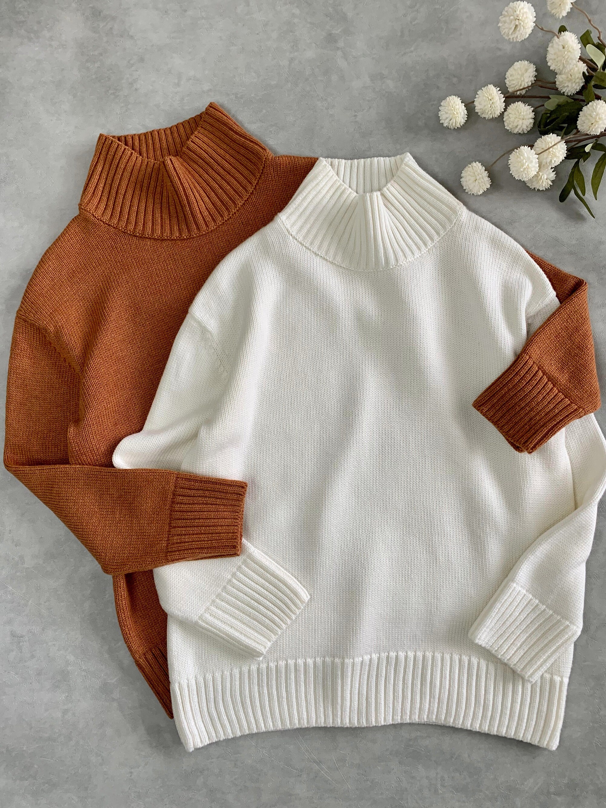 100% Merino Wool Sweater Stand-up Collar Loose Fit Thick and Warm ...