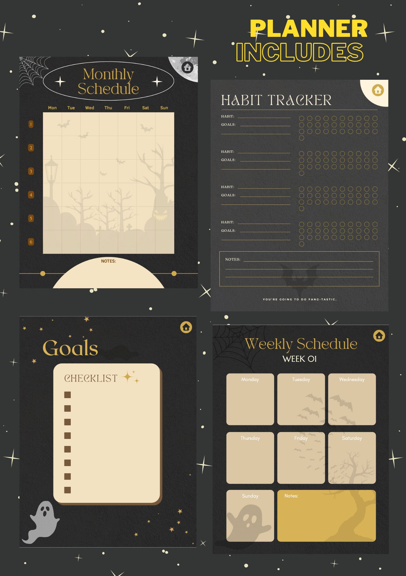 Spooky Digital Planner for Goodnotes || Undated || One Month || With ...