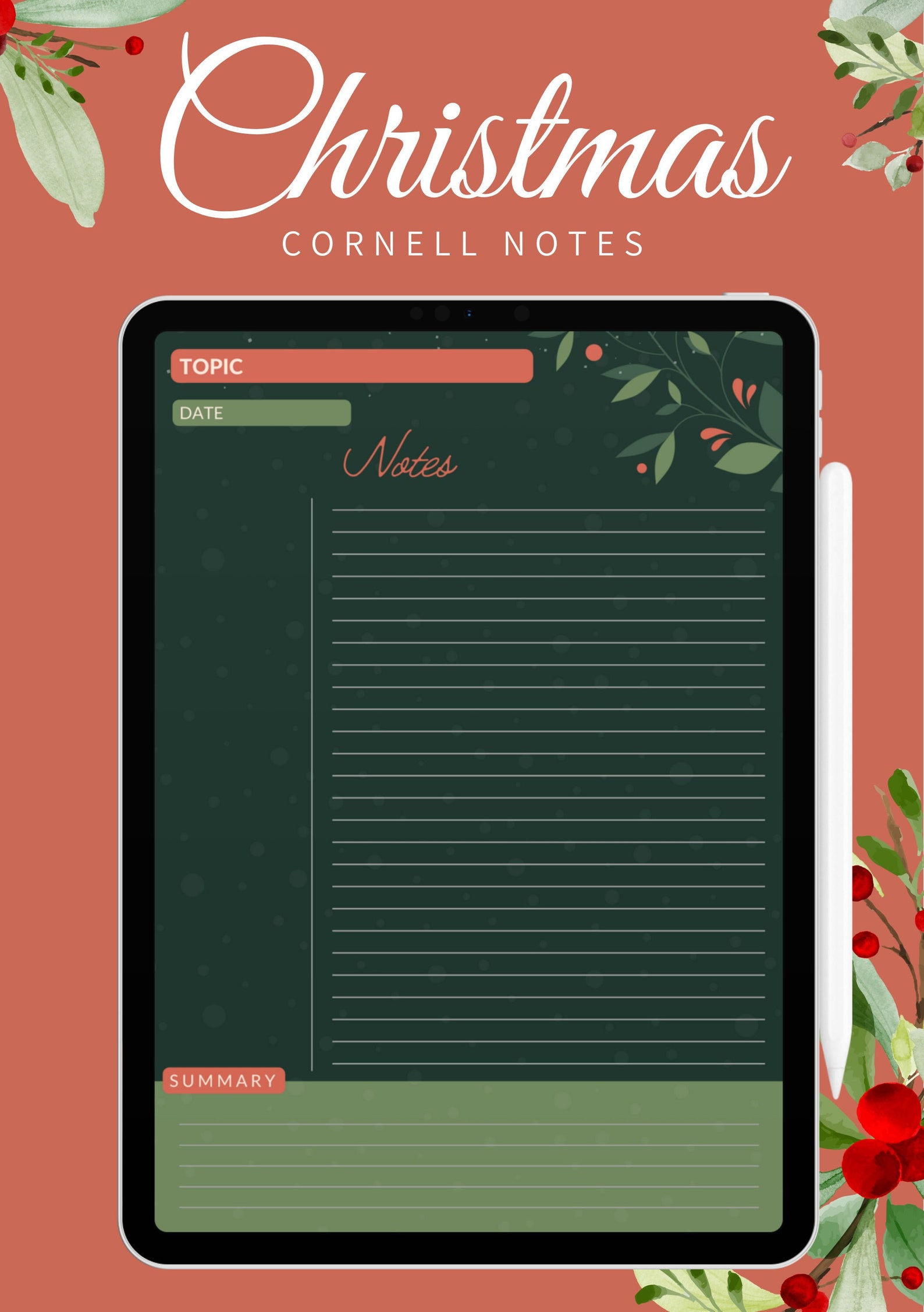 A5 Holiday Digital Notebook Template || Christmas Themed Cornell Notes ...