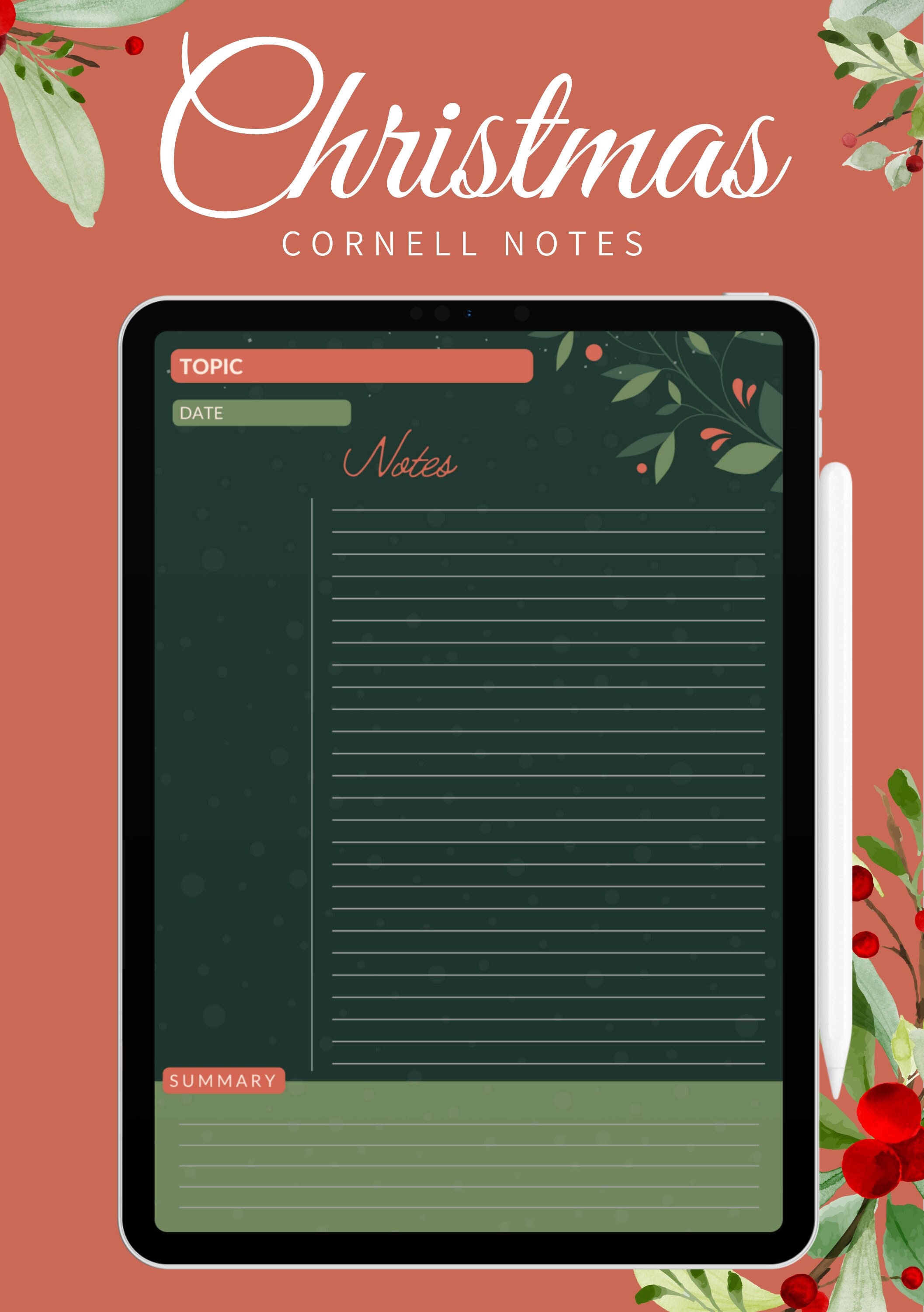A5 Holiday Digital Notebook Template || Christmas Themed Cornell Notes ...