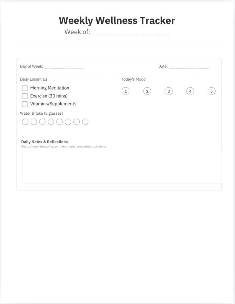 Weekly Wellness Tracker | Printable Health Journal | Self Care Planner ...