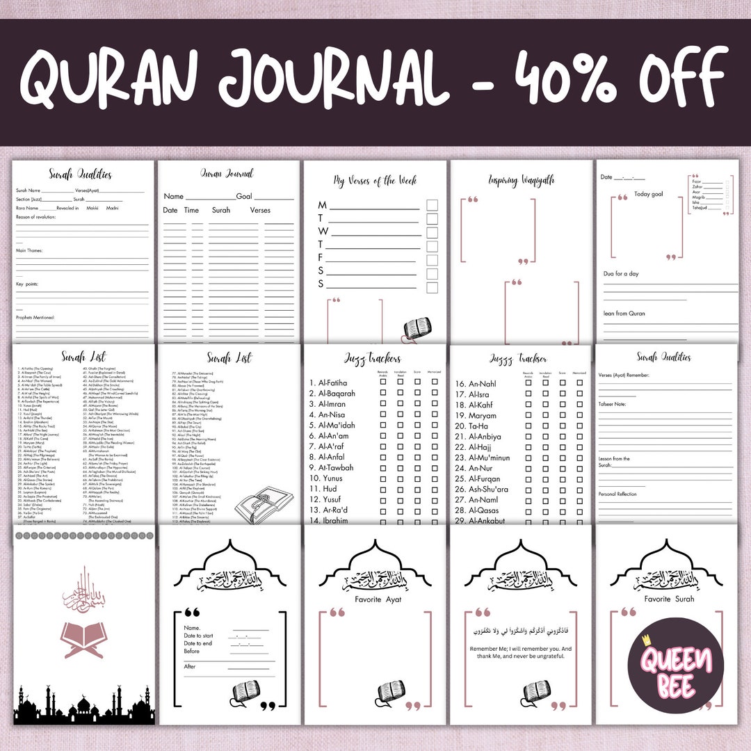 Quran Journal Printable, Quran Tracker, Surah Study & Reflection, Quran ...