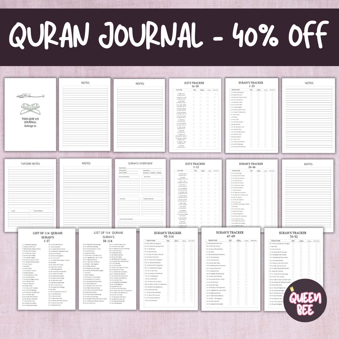 Quran Journal Printable, Quran Tracker Digital, Surah Study ...