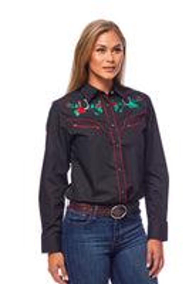 Embroidered Western Cowgirl Shirt, Pearl Snap Rodeo Blouse, Floral ...