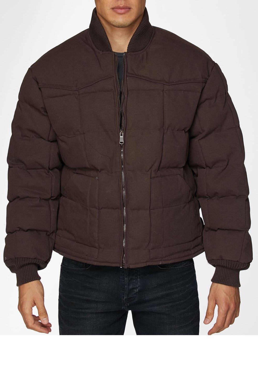Men's Canvas Quilted Puffer Jacket -acj29-brown - Etsy