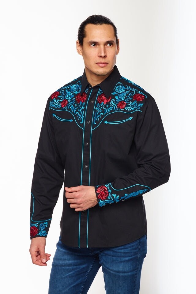 Rodeo Clothing Western Cowboy Dress Shirt With Embroidery for Outdoor ...