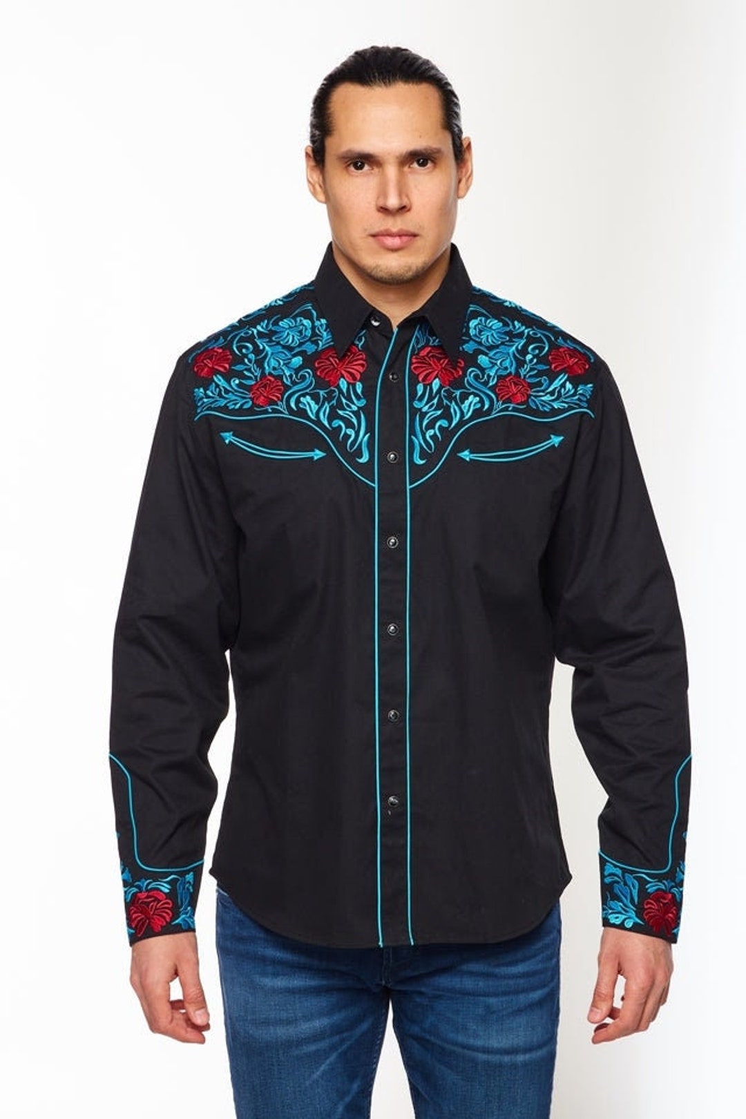 Rodeo Clothing Western Cowboy Dress Shirt With Embroidery for Outdoor ...
