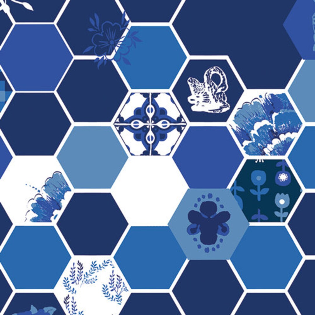 AGF Hexiesis Lazuli Fabric, Blue Tile Design by Katarina Roccella - Etsy