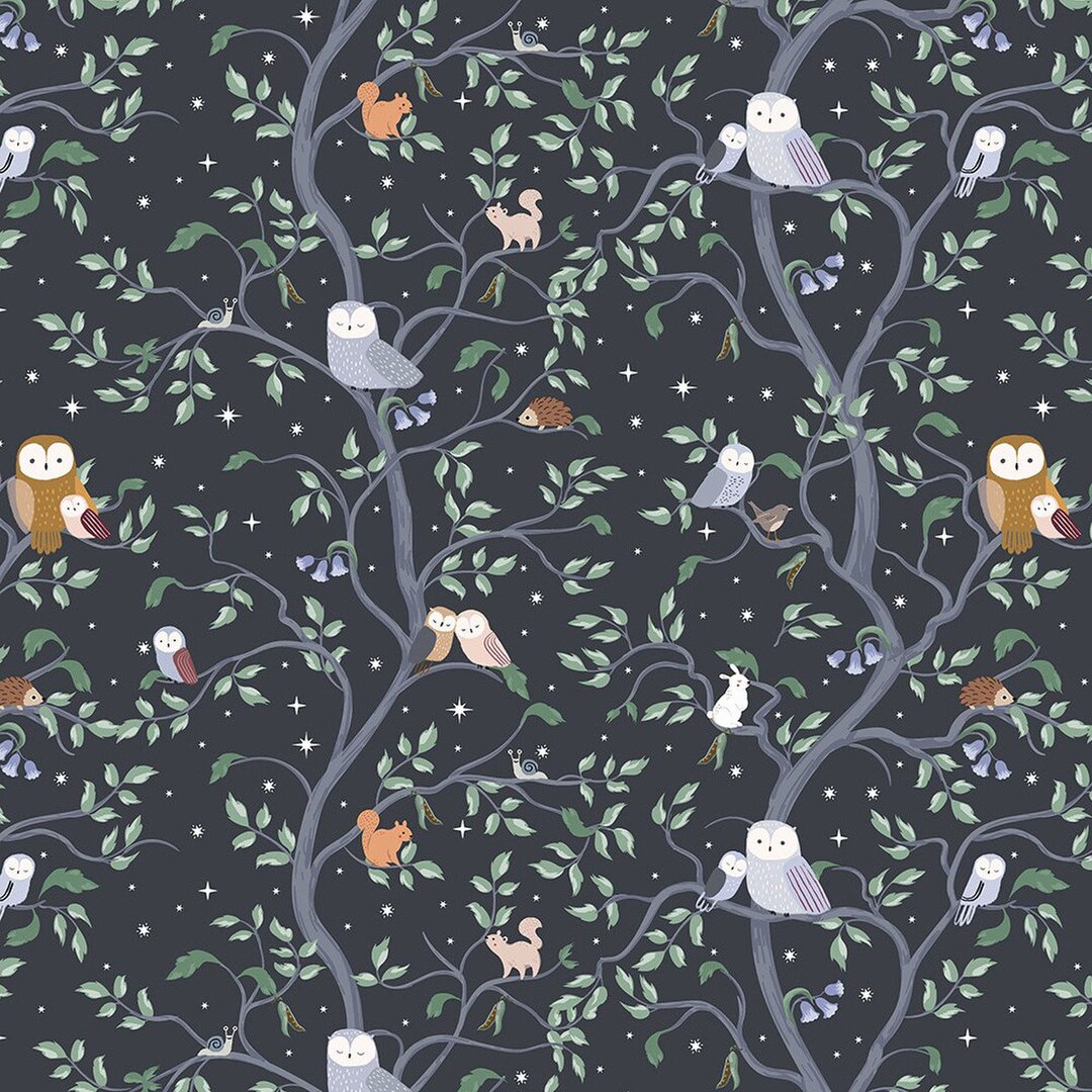 Dear Stella Novelty Fabric by the Yard/owls in Trees/mom Owl & Owlet ...