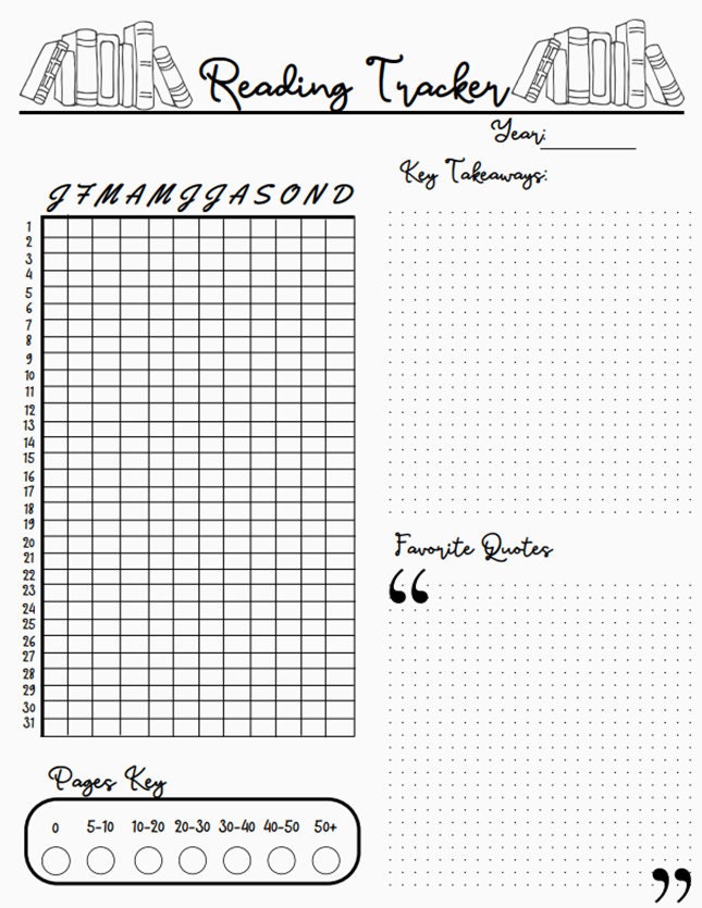 Reading Tracker Printable, Reading Journal, Digital File - Etsy