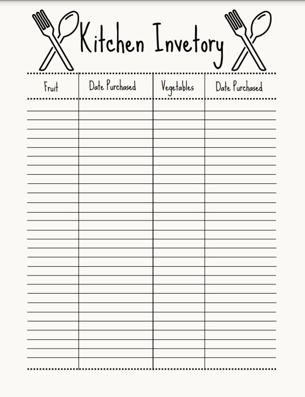 Printable Kitchen Inventory List Digital File - Etsy UK