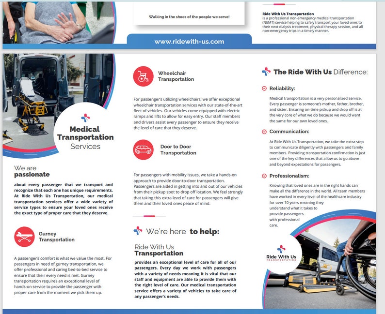 Editable Tri Fold Brochure/non Medical Transportation/brochure Template ...