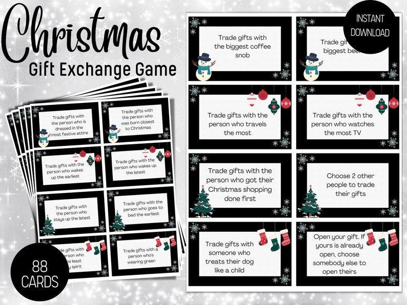 Christmas Gift Exchange Game, White Elephant Game, Gift Exchange Cards ...