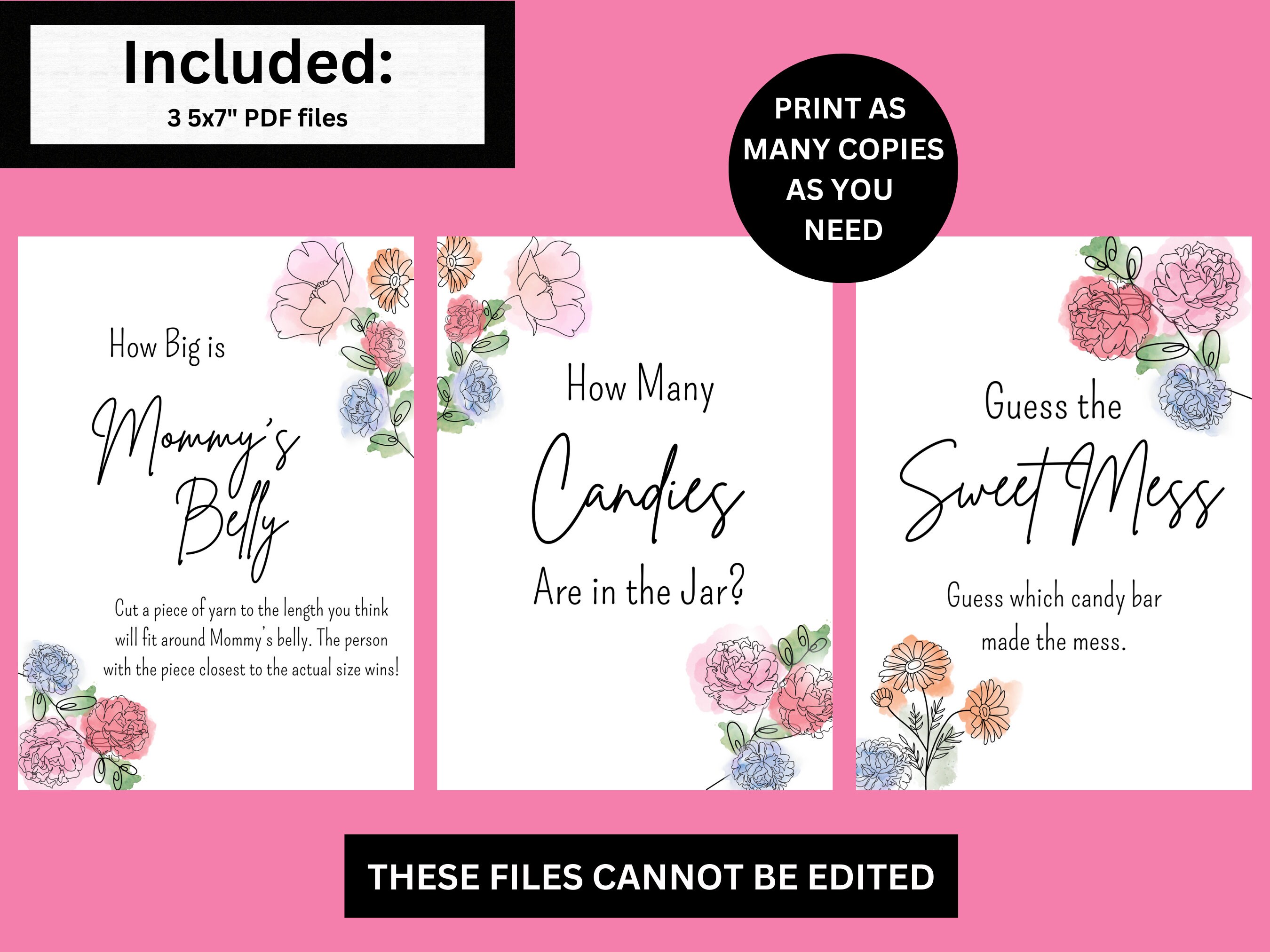 Watercolor Flower Doodle Baby Shower Games, Printable Baby Shower Games ...