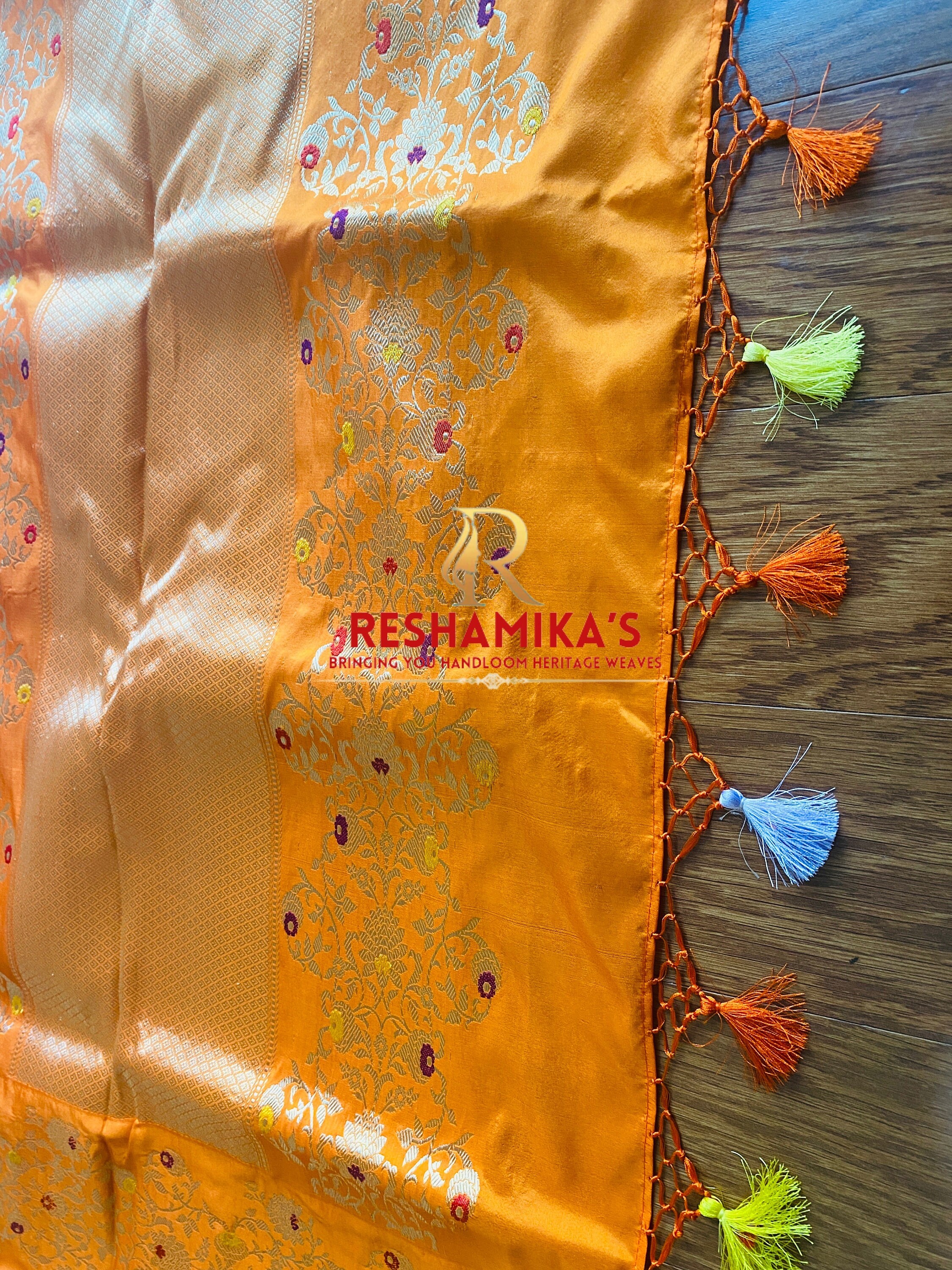 Luxurious Handloom Banarasi Pure Kora Tissue Silk Kadhuwa Meenakari ...