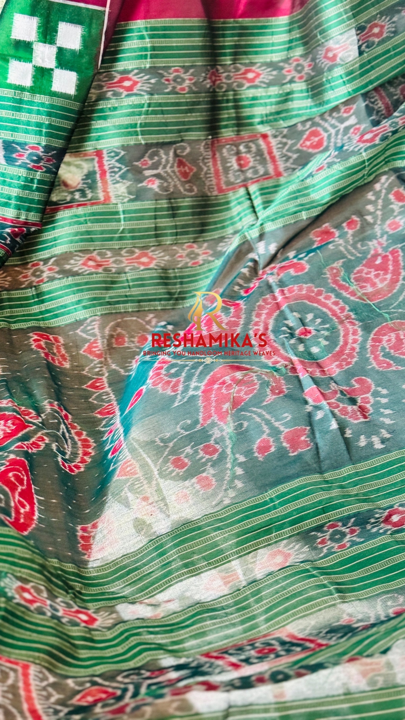 Magenta Color With Green Border Sambalpuri Bomkai Silk Saree With ...