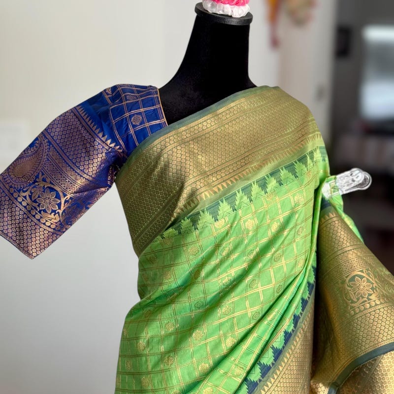 Blue Silk Checks Saree - Etsy