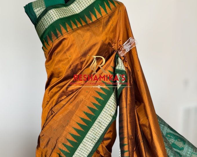 Metallic Mustard Yellow With Emerald Green Combination Handloom Bomkai ...