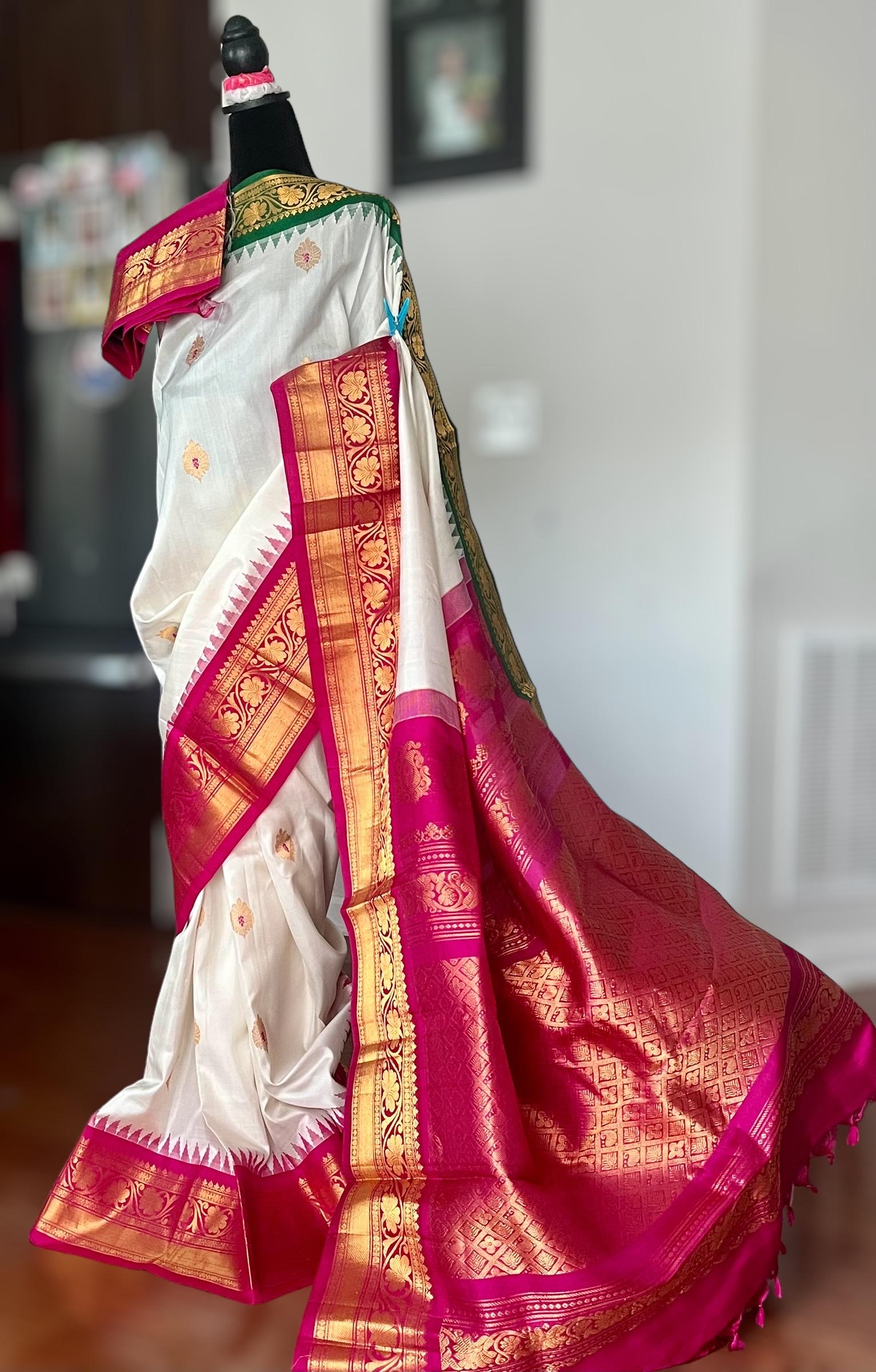 Ganga Jamuna Border Cream Color Gadhwal Pure Silk Saree - Etsy