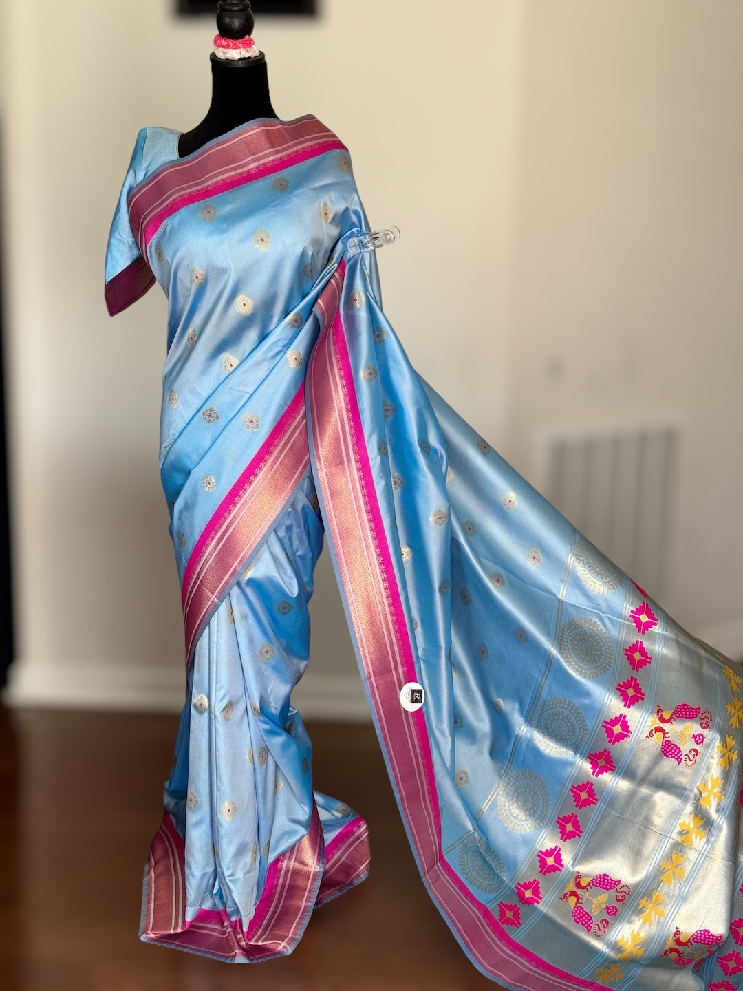 Sky Blue Color Paithani Soft Silk Saree With Stitched Blouse - Etsy