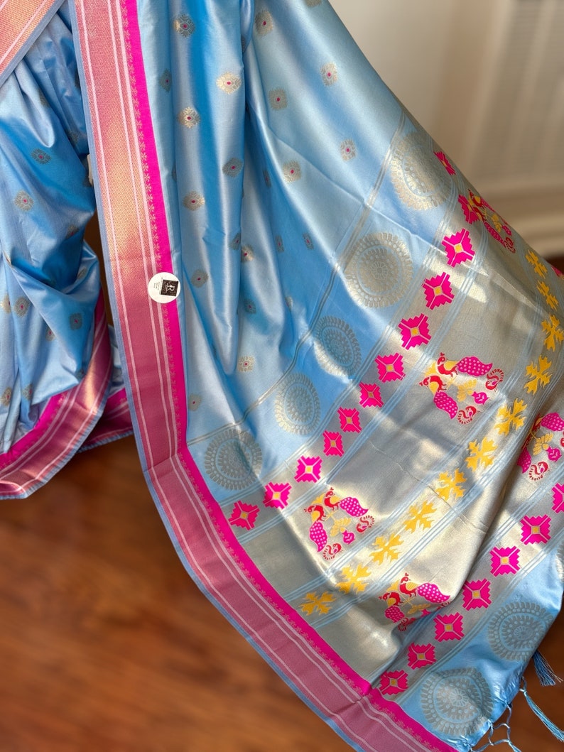 Sky Blue Color Paithani Soft Silk Saree With Stitched Blouse - Etsy