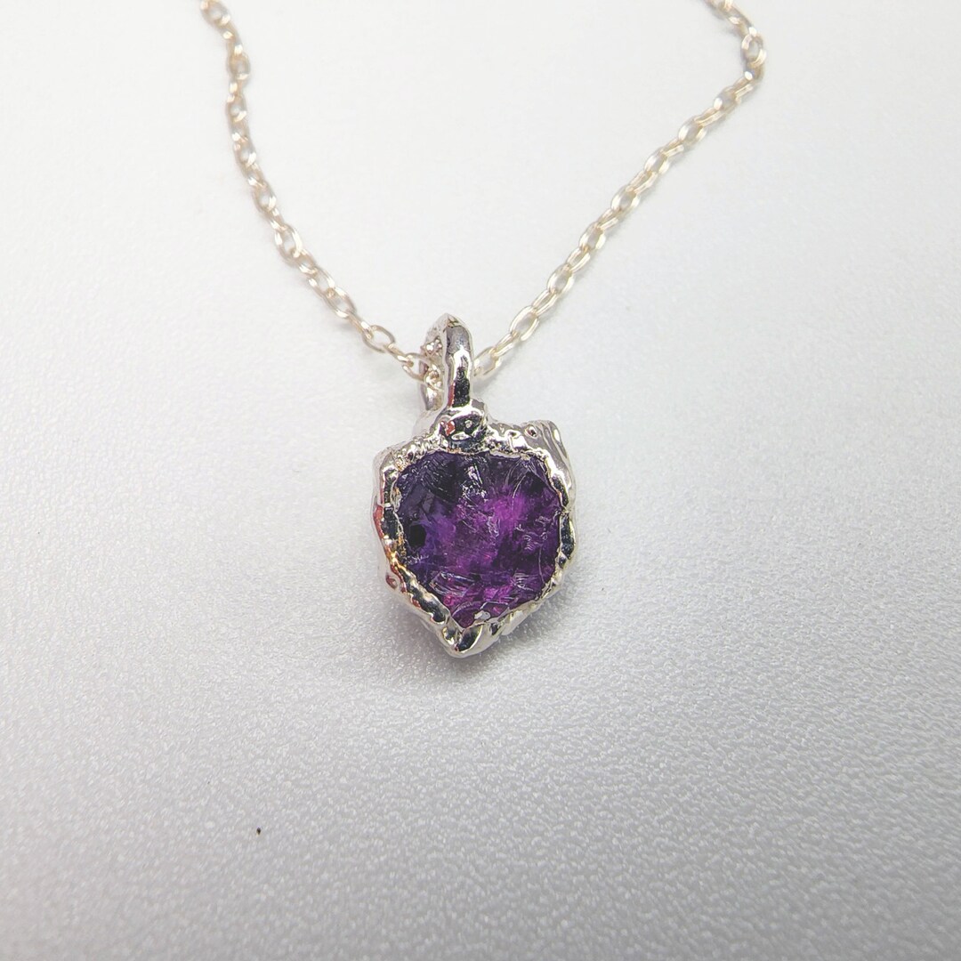 Raw Amethyst Necklace, Stacking Crystal Necklace Sterling Silver and ...