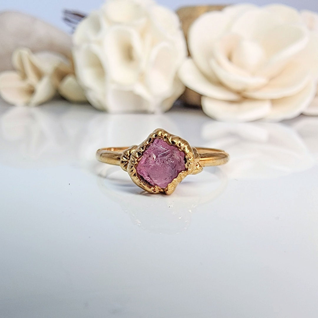 Pink Tourmaline Ring Boho Stacking Ring Birthstone October Raw - Etsy