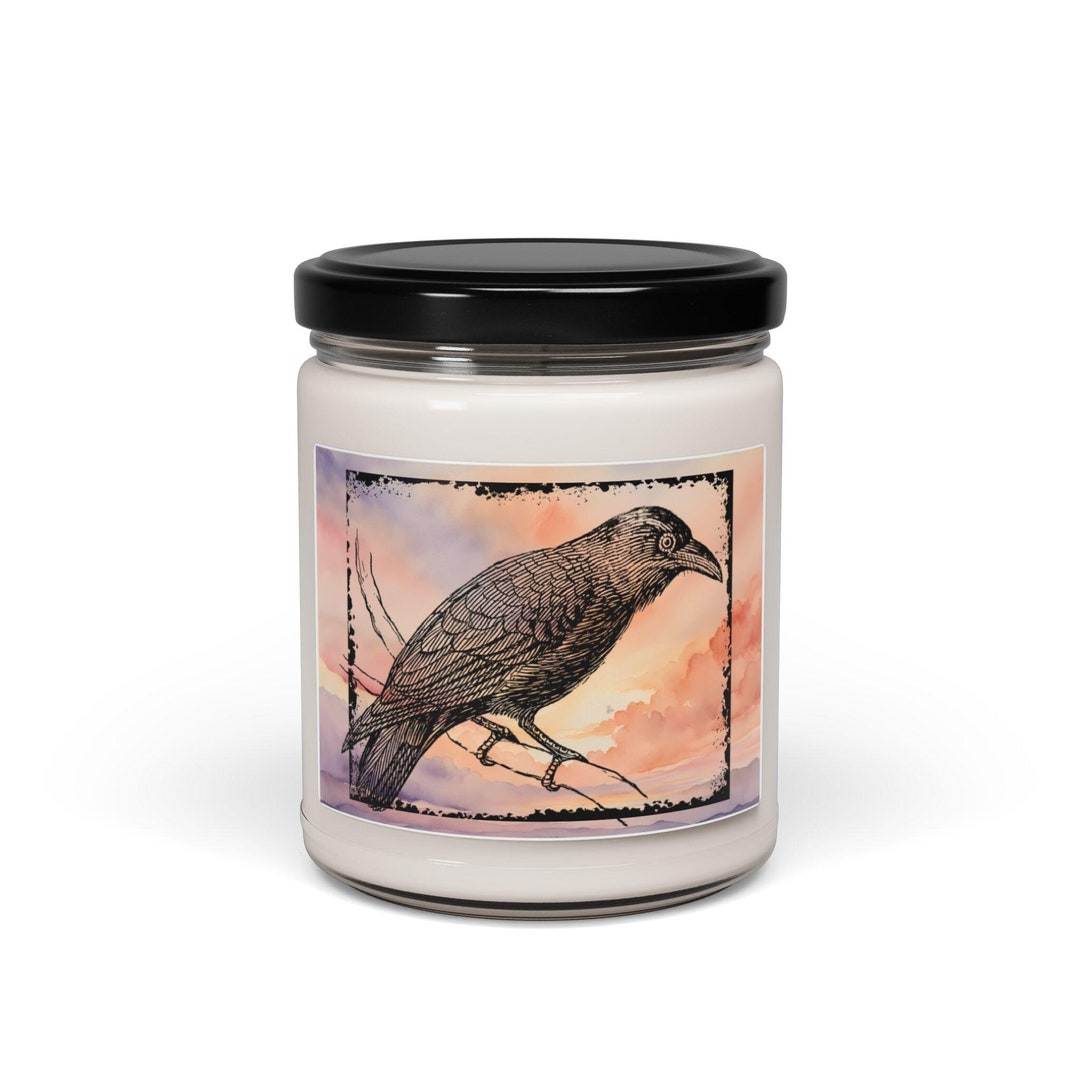 Crow Candle, Black Crow Design, Gothic Home Decor, Halloween Candle ...