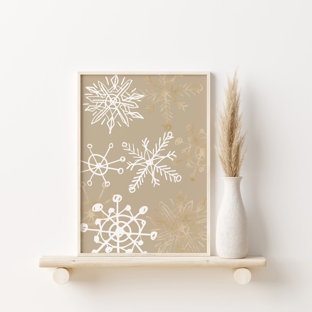 Winter Snowflake Art Print Christmas Wall Art Earth Toned Art Print ...