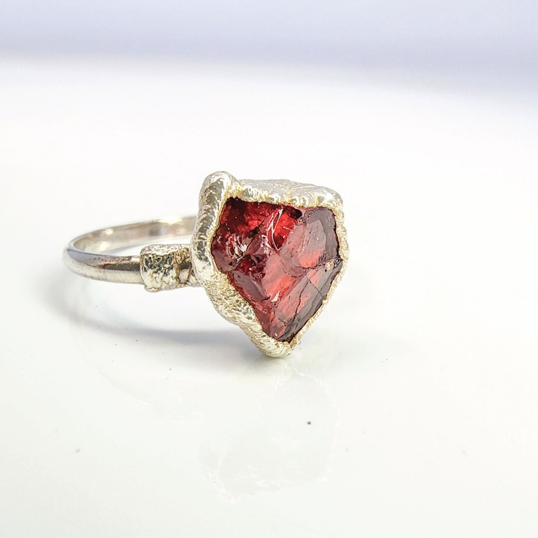Raw Garnet Ring Unique Ring Raw Crystal Ring January Birthstone Ring Minimalist Ring Stacking ...