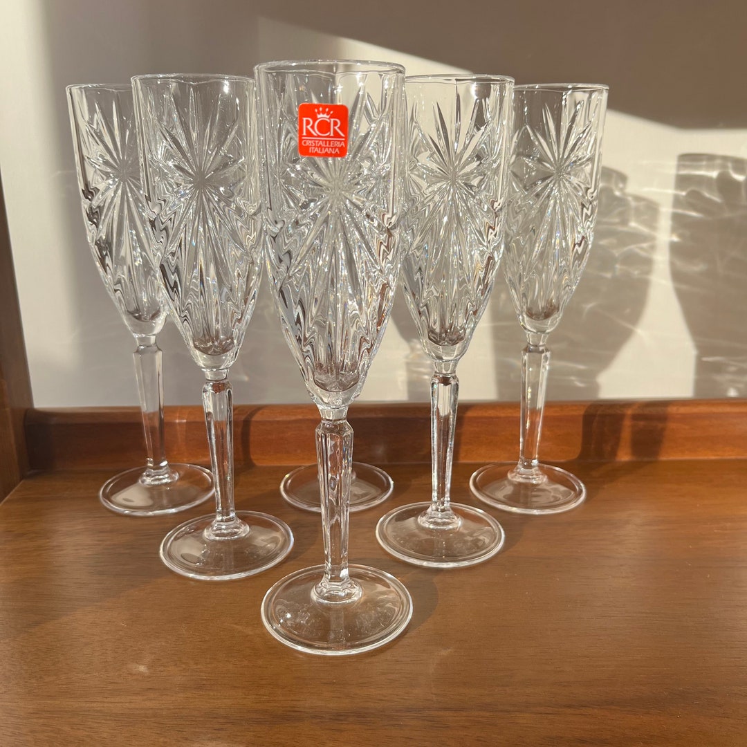 Six Vintage RCR Crystal Champagne Glasses, Vintagw Wine Glasses, Retro ...