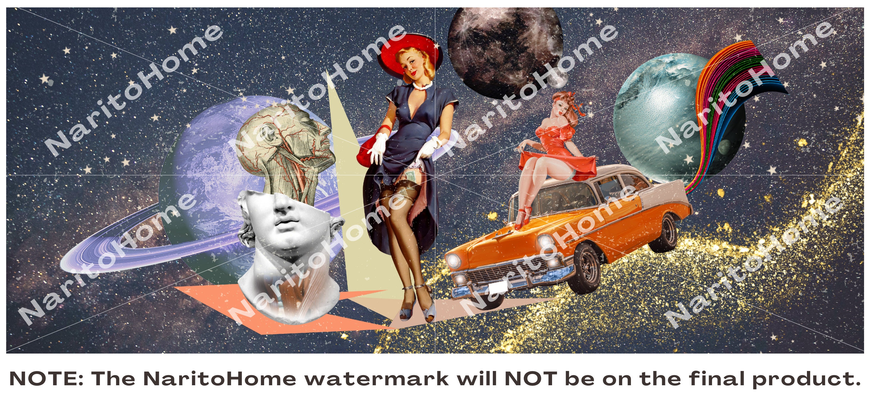 Retro Classic Decor, Lamp Pinups in Space, Collage, Funky, Unique, Fun ...