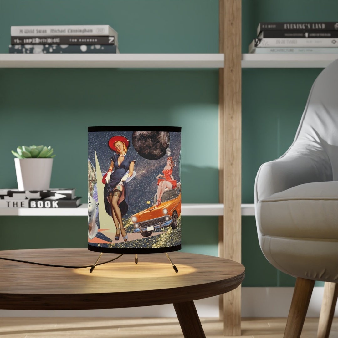 Retro Classic Decor, Lamp Pinups in Space, Collage, Funky, Unique, Fun ...