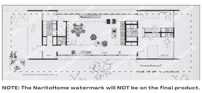 Tripod Lamp of Eero Saarinen Guest House Floorplan; Architect, Sketch ...