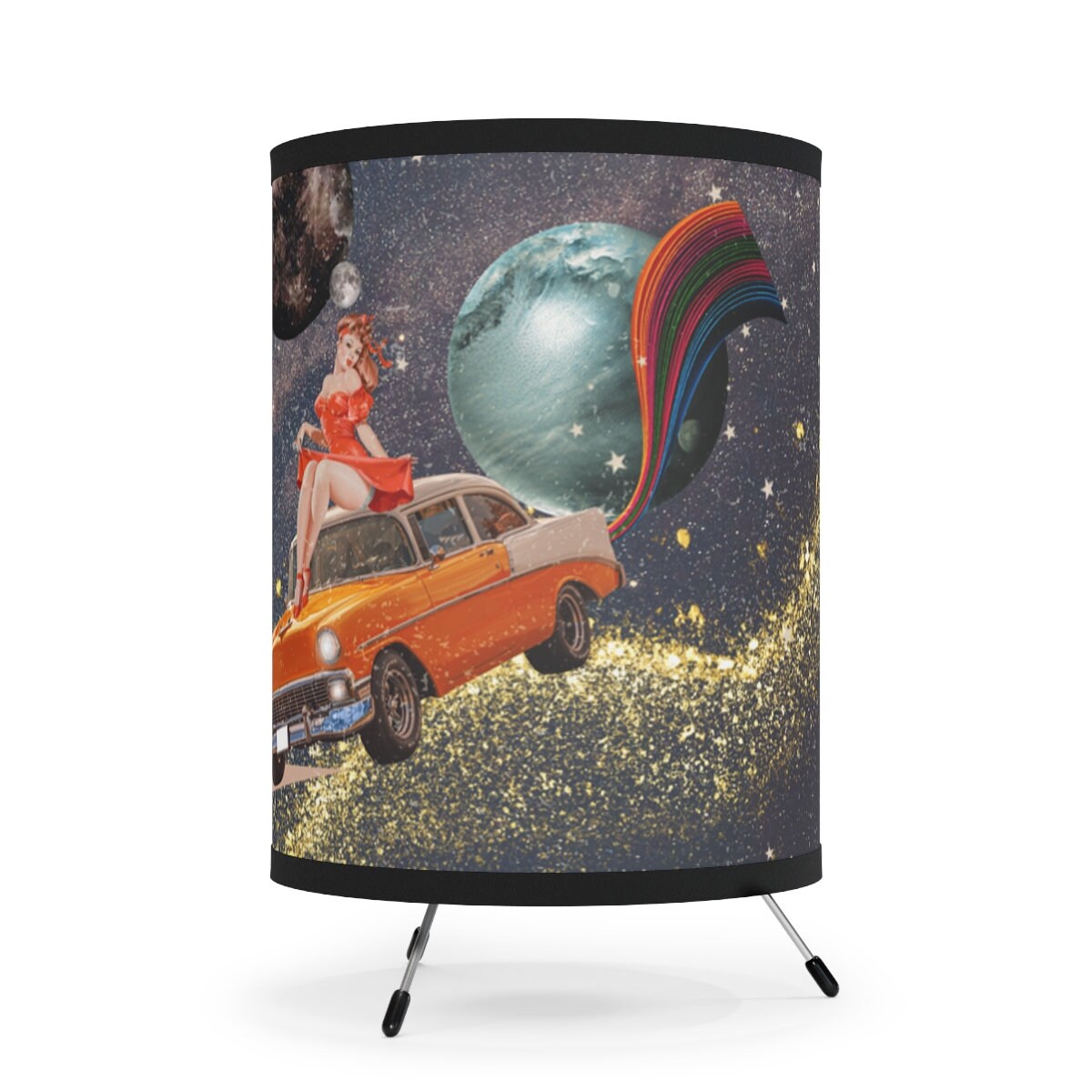 Retro Classic Decor, Lamp Pinups in Space, Collage, Funky, Unique, Fun ...