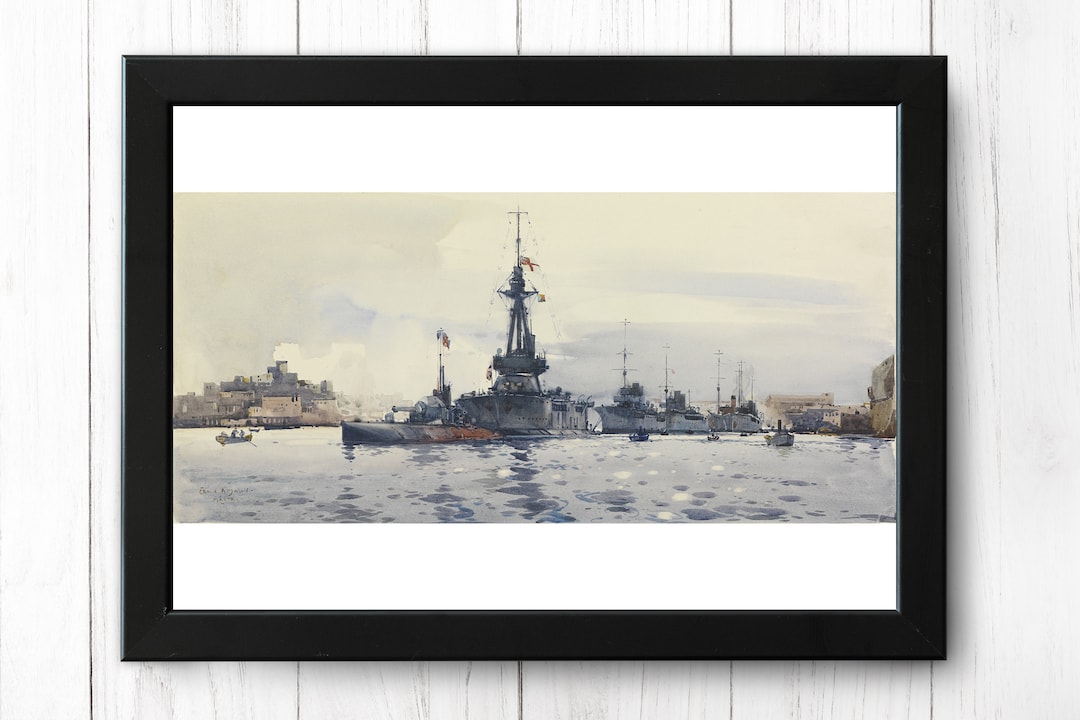 Dockyard Malta Submarine M1, Monitor Abercrombie and Fleet Messengers, Vintage Ship Print, A4 ...