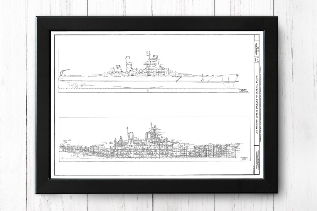 Schematics of USS Missouri, Vintage Ship Print, A4 - Single Print M026 ...