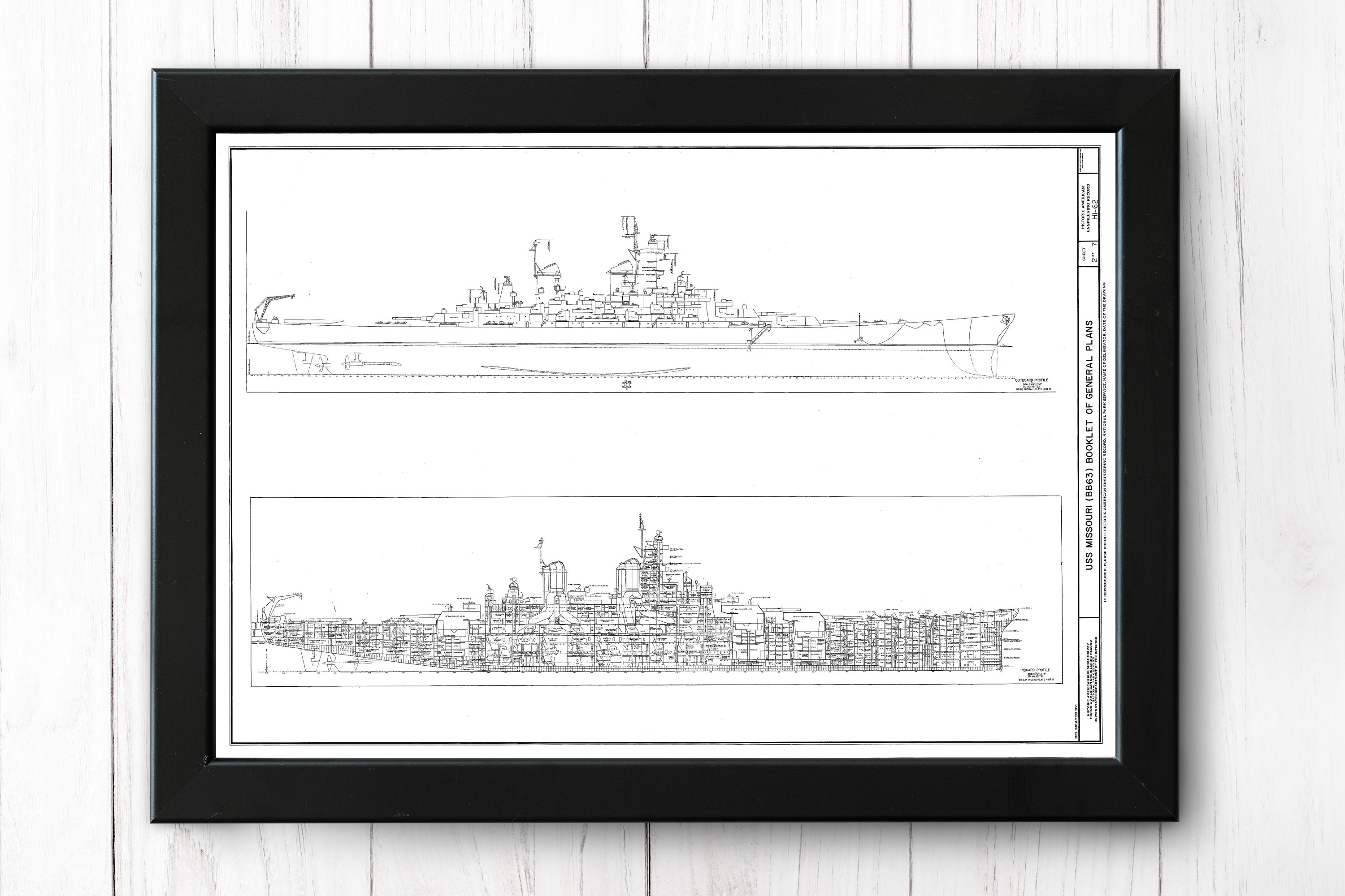 Schematics of USS Missouri, Vintage Ship Print, A4 - Single Print M026 ...