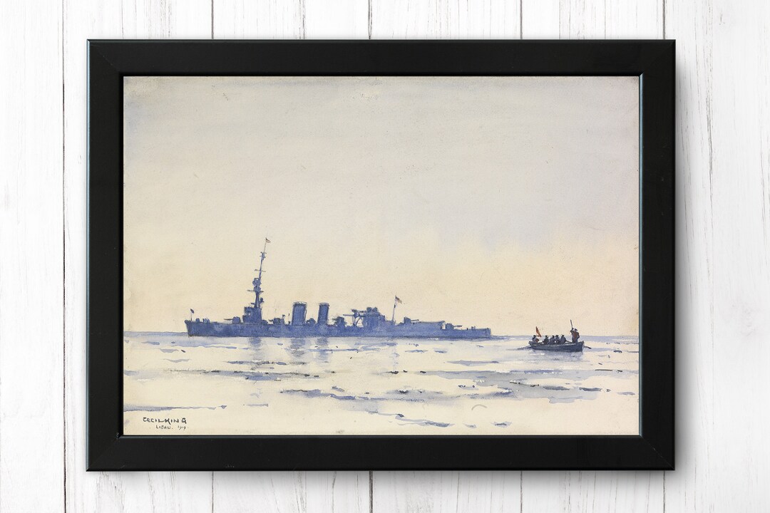 HMS Caledon Royal Navy Light Cruiser in the Ice off Libau, Vintage Ship ...