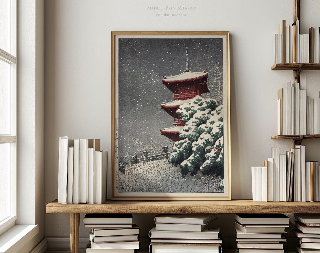 Ukiyo-e Japanese Art Print: Yasugi Kiyomizu Temple in Snow | Woodblock ...